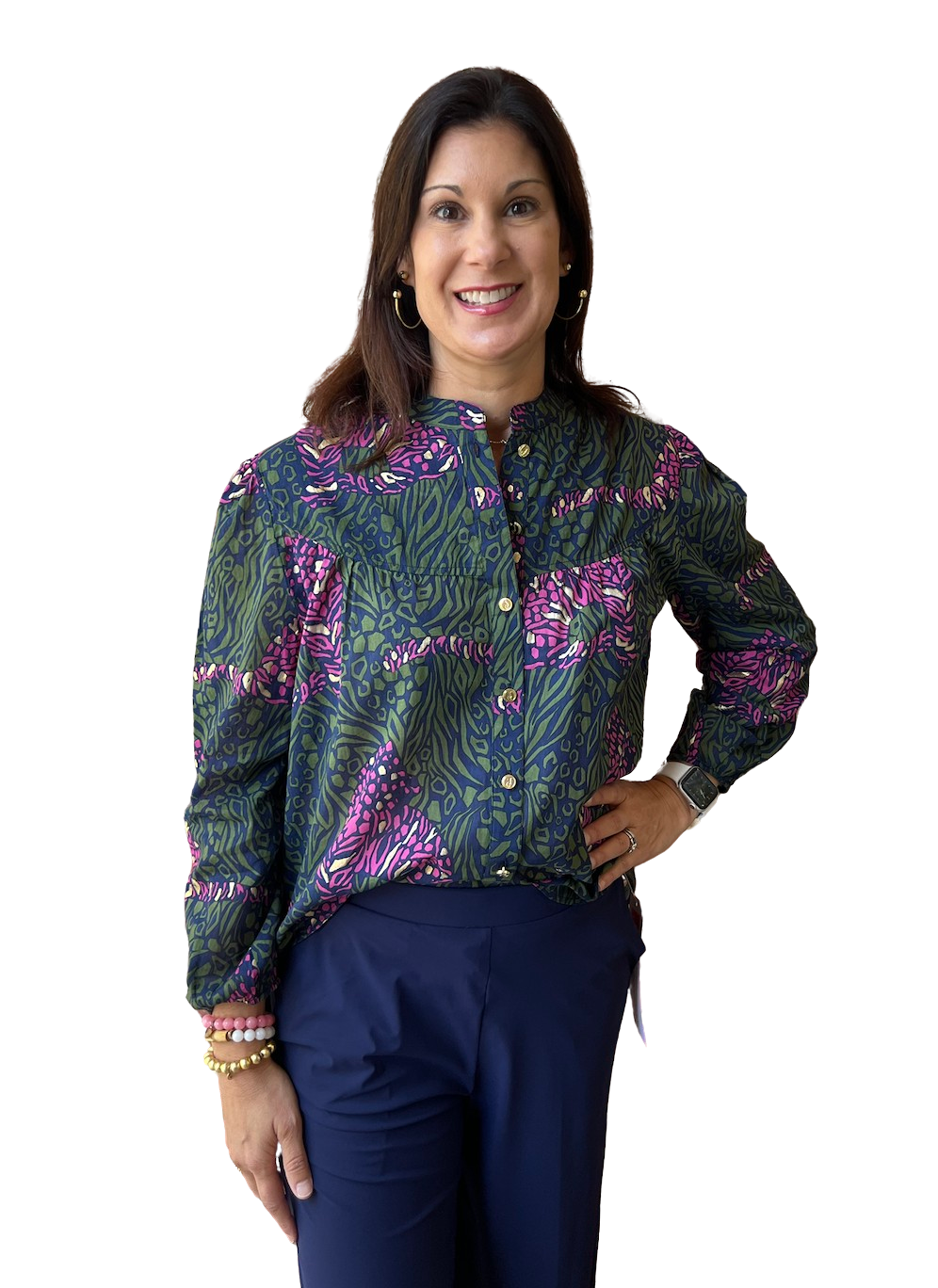 Lorraine Top, Grand Tiger Navy – Monkee's of Winter Park